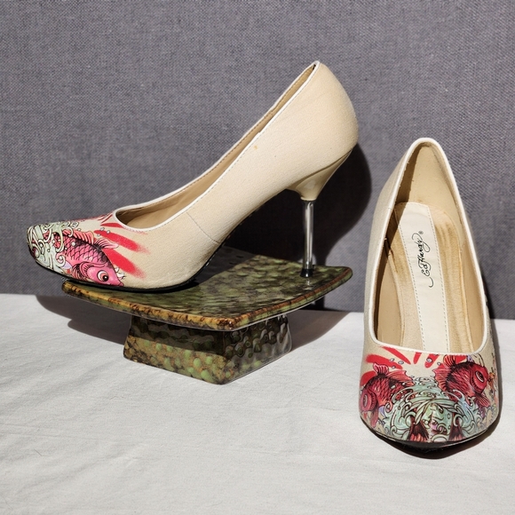 Ed Hardy | Shoes | Ed Hardy Stiletto Heels Koi Fish Sz 7 | Poshmark